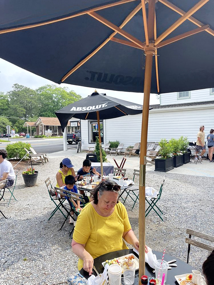 Al fresco dining where gravel crunches underfoot and umbrellas provide shade&mdash;the perfect setting for savoring every bite without rushing.
