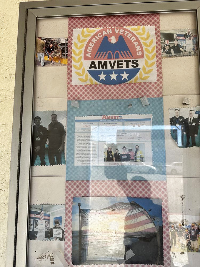 A collage celebrating AMVETS' mission: where your thrifting habit supports American veterans with every purchase.