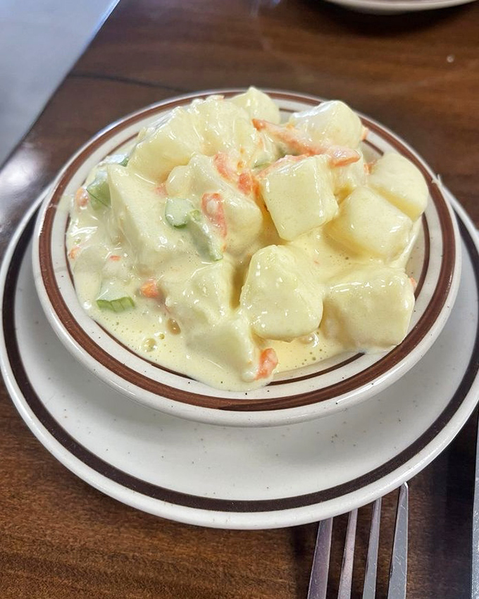 Potato salad that refuses to be just a side dish. Creamy, substantial, and secretly plotting to steal the spotlight from whatever it accompanies.