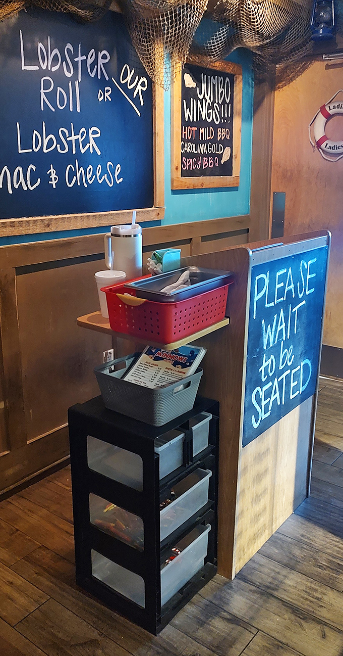 Even the waiting area promises good things ahead with its cheerful nautical hospitality.