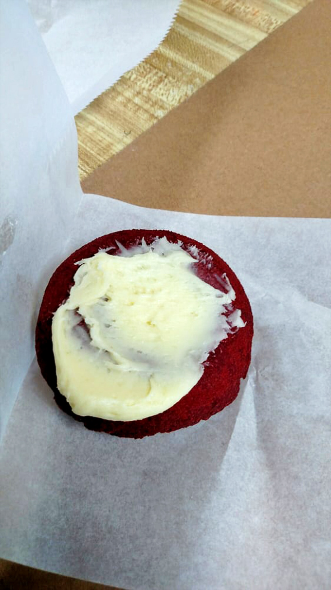 Red velvet cake donuts topped with cream cheese frosting bring Southern charm to Ohio's donut landscape.
