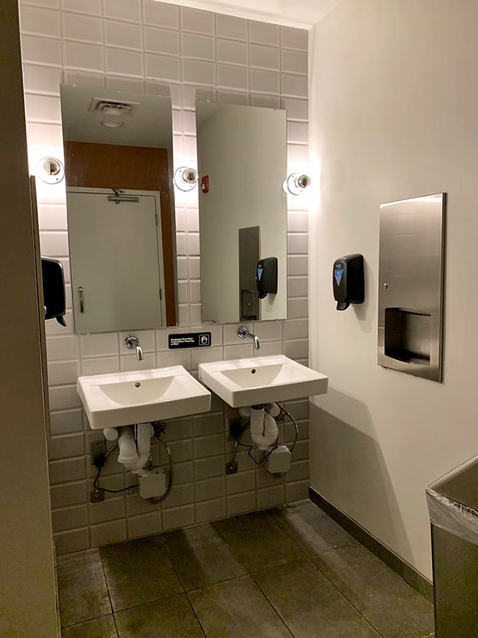 Even the restroom maintains the tavern's commitment to clean design. No detail overlooked&mdash;a philosophy that extends from plate to powder room. 