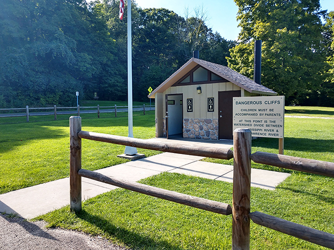 Even the facilities blend into the landscape. This rustic restroom building serves as a reminder that you're still in civilization&mdash;barely.