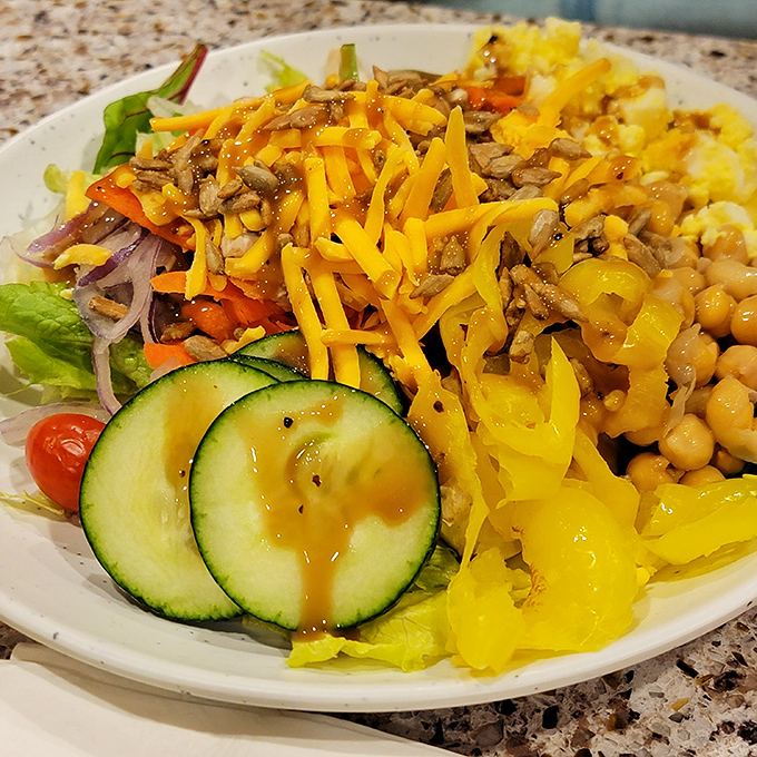 Fresh salads provide the perfect healthy counterbalance before you inevitably surrender to the dessert section completely.