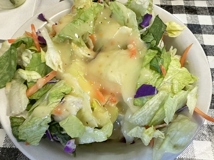 A garden-fresh salad that somehow feels both virtuous and indulgent under its blanket of house-made dressing.