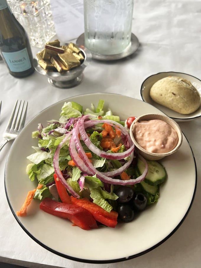 Fresh salads provide the perfect prelude to heavier courses, featuring crisp vegetables and house-made dressing that impresses.