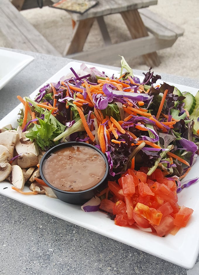 A salad that actually excites&mdash;vibrant vegetables, fresh mushrooms, and diced tomatoes that didn't come from some sad food service bag.