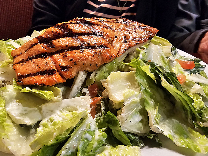 This isn't just salad – it's salmon elevated by fresh greens. The kind of healthy choice that doesn't feel like punishment.