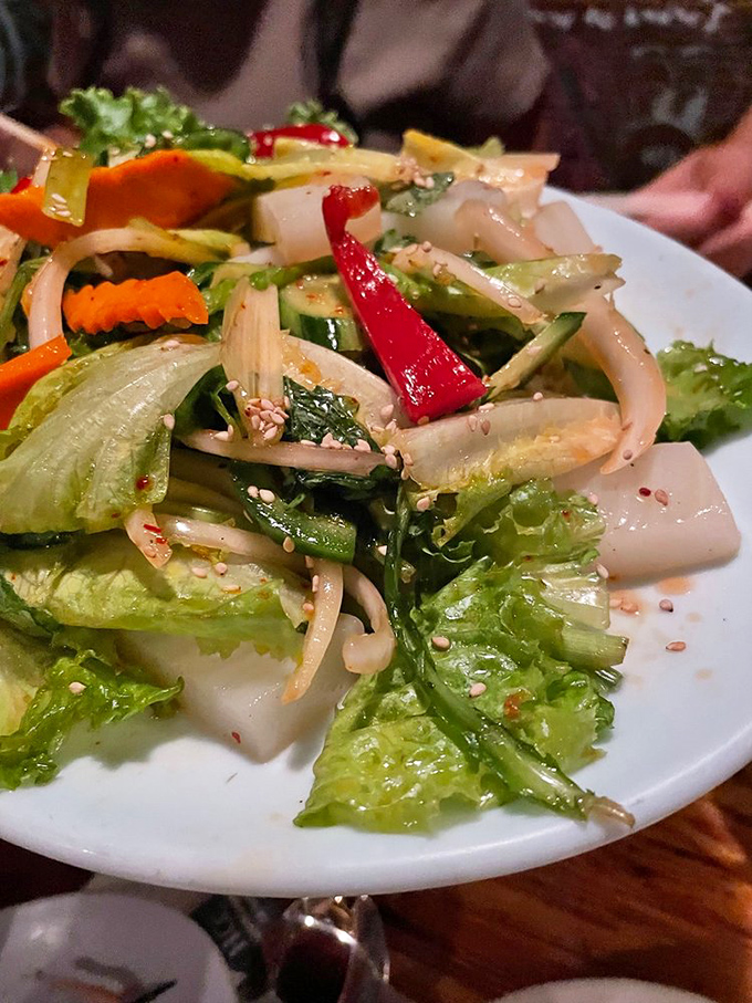 This isn't just salad—it's a palate cleanser and flavor reset. Bright, acidic, and refreshing, it's the perfect counterpoint to the richer, more indulgent dishes.