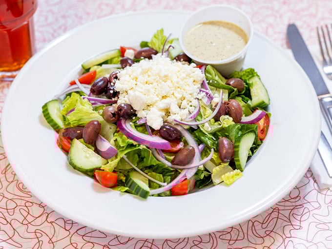 A Greek salad that brings Mediterranean freshness to Delaware, proving that diners can do light and bright alongside hearty classics.