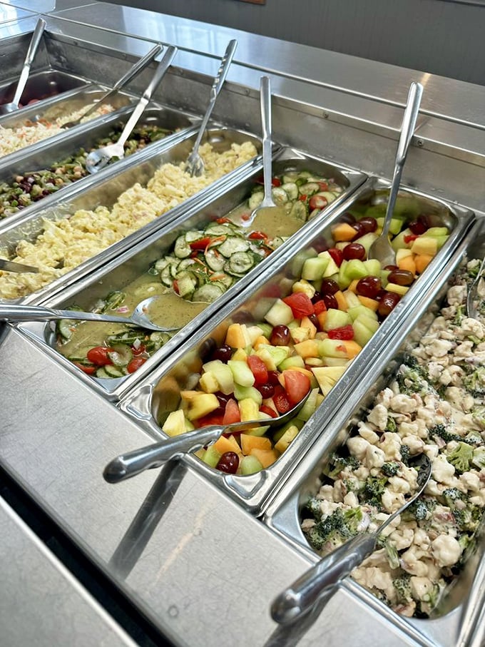 The salad bar offers fresh redemption for those who want to pretend they're eating healthy. That fruit salad is practically medicine.