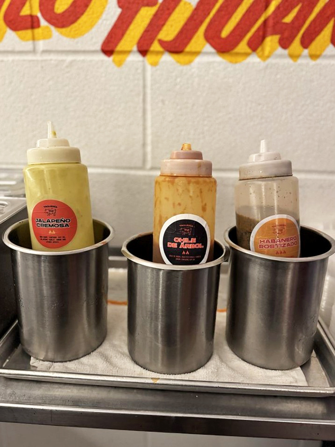 The holy trinity of sauces&mdash;jalape&ntilde;o, chile de &aacute;rbol, and habanero&mdash;each waiting to transform your taco from delicious to transcendent.