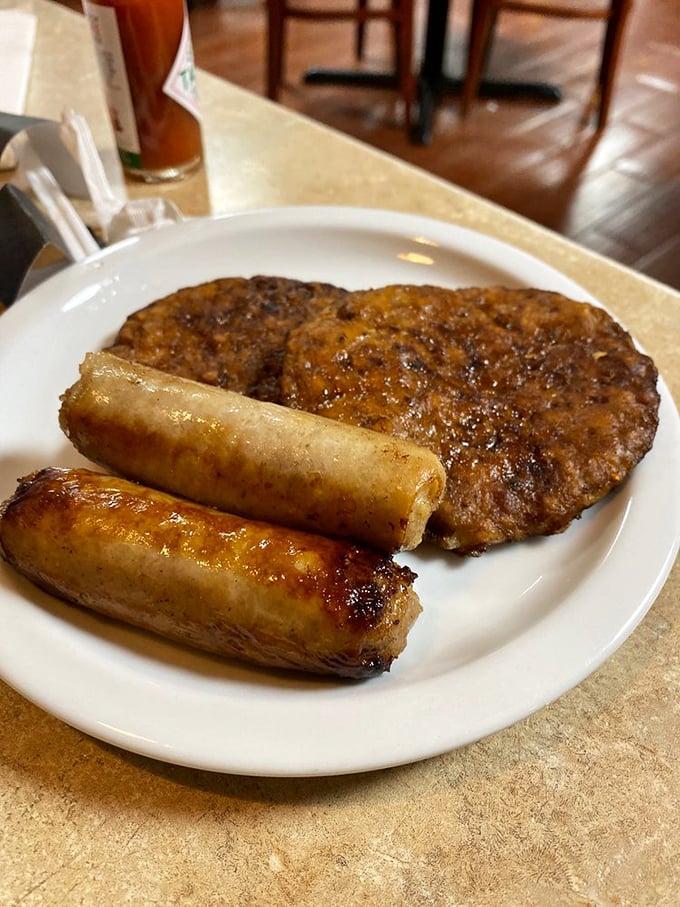 Sausage patty and links: the dynamic duo of breakfast meats. Perfectly browned and ready to join forces with eggs for the superhero team-up your morning deserves.