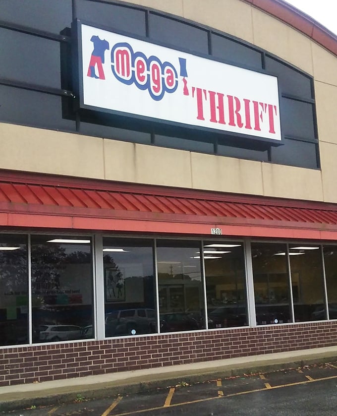 The iconic Mega Thrift sign stands as a beacon for bargain hunters—like the North Star for those navigating by the light of good deals.