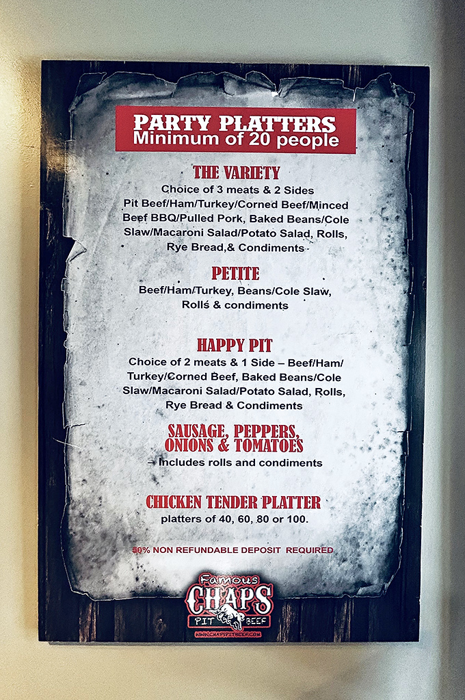 The party platter menu &ndash; because the only thing better than Chaps for yourself is Chaps for twenty of your closest friends. Meat math at its finest.