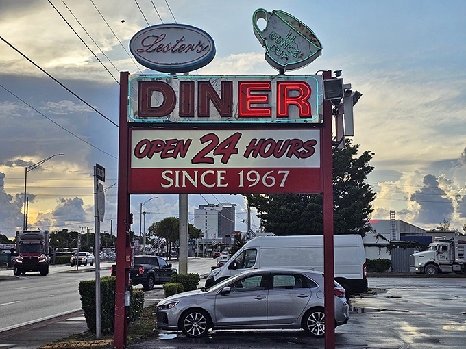 The 24-hour neon sign has been guiding hungry night owls and early birds to breakfast nirvana since 1967. Some say it's visible from space.
