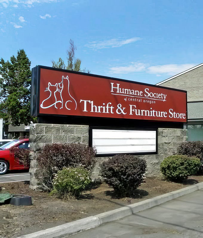 The sign says it all: furniture, thrift, and a whole lot of heart for Central Oregon.