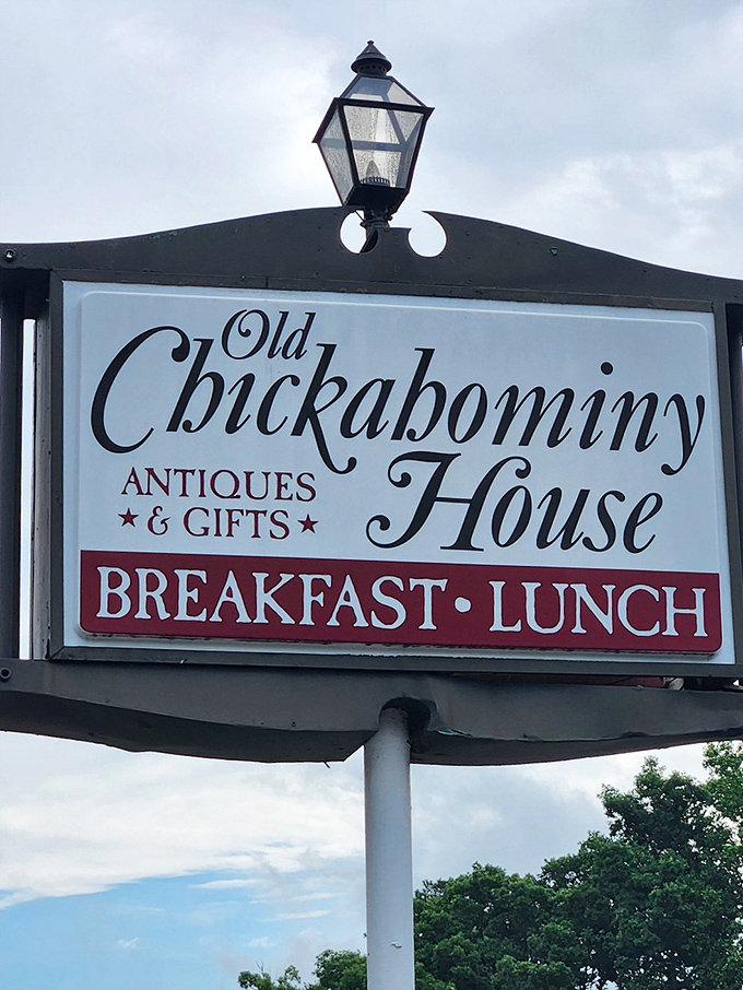 A sign that promises exactly what it delivers. No false advertising here&mdash;just breakfast, lunch, and a side of Virginia heritage. 