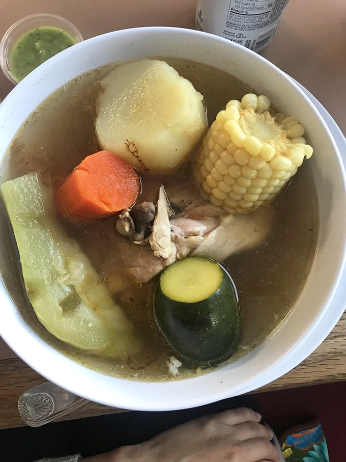 Caldo de pollo &ndash; chicken soup that could heal anything from a cold to a broken heart. Those vegetables aren't just floating; they're dancing.