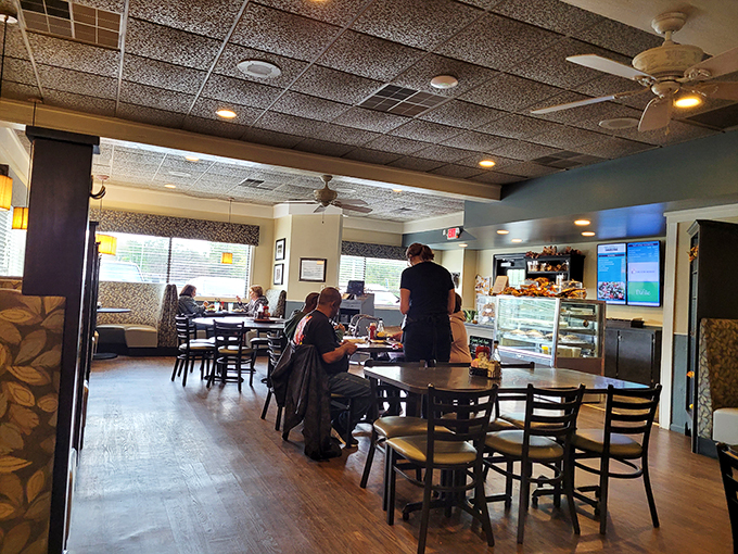 The warm wood floors and simple decor create the perfect backdrop for what matters most&mdash;good food and better conversation.