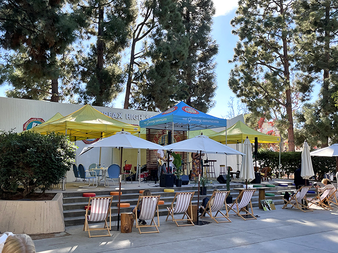 Live entertainment stages keep shoppers energized while they hunt for their next perfect vintage discovery. 