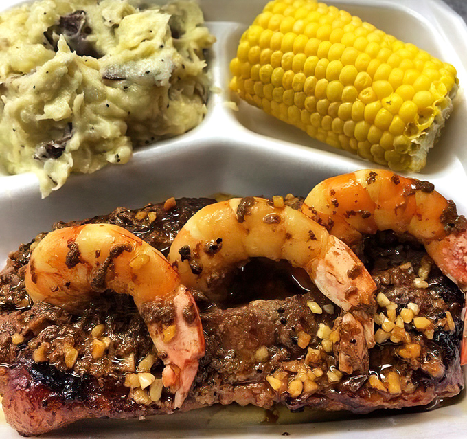 Surf and turf, Dwight's style. Those perfectly cooked shrimp perched atop a steak tell you this place respects seafood as much as meat.