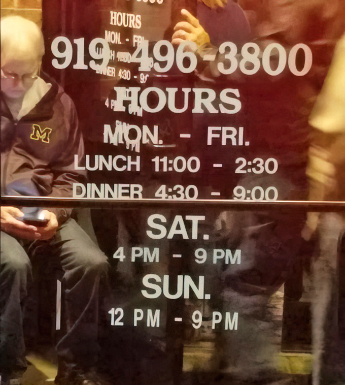Operating hours posted clearly&mdash;because knowing when you can get your next prime rib fix is essential information.