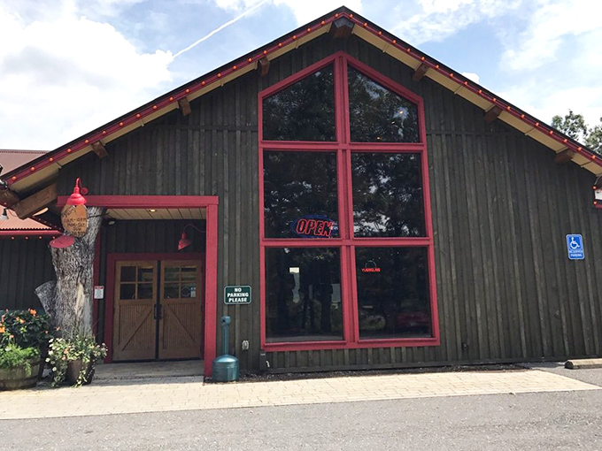 The restaurant's towering front fa&ccedil;ade with its dramatic red-trimmed windows stands like a cathedral of carnivorous delights, beckoning hungry pilgrims inside.