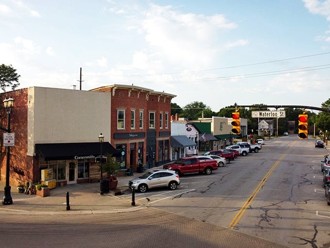 Waterloo Street's historic buildings and brick-paved sidewalks create an atmosphere where you half-expect to see a Model T parked curbside.