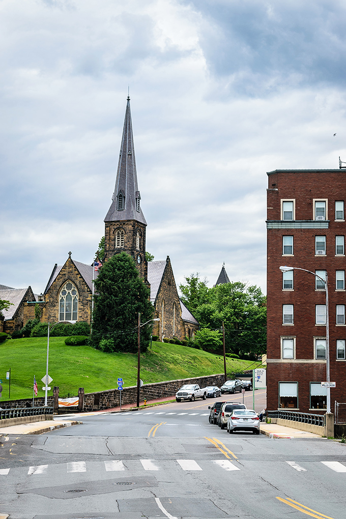 The iconic church spire serves as Cumberland's compass point, visible throughout town as a reminder of the city's spiritual heritage.