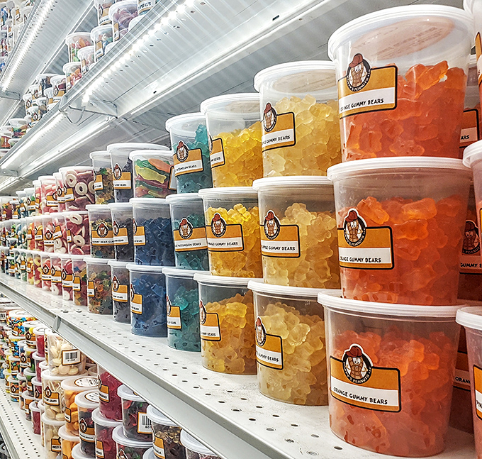 Gummy bear paradise stretches as far as the eye can see. These aren't just candies &ndash; they're colorful little dopamine hits stacked in perfect formation.