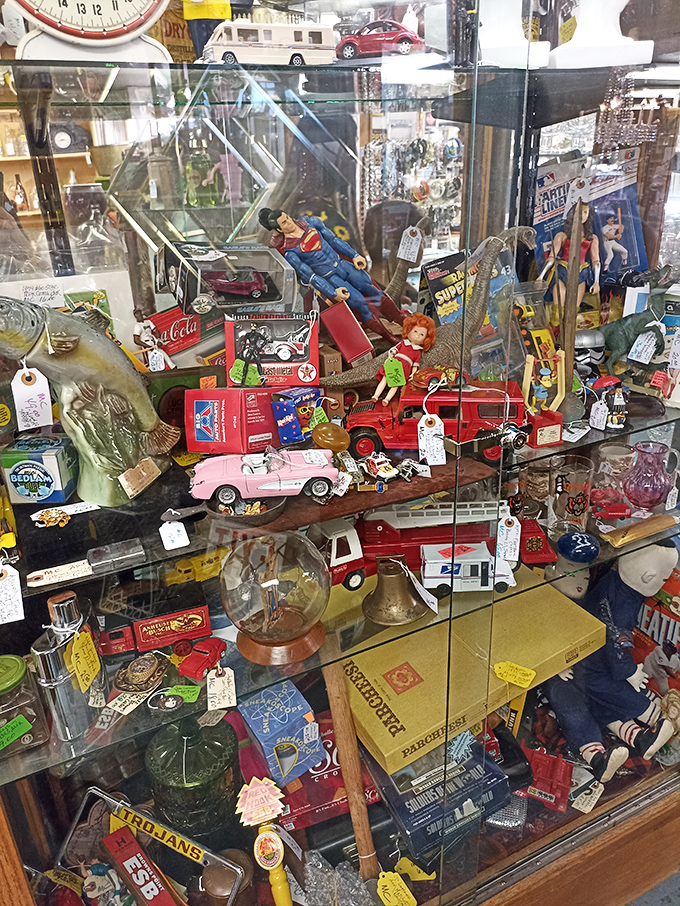 Childhood encased in glass&mdash;Superman still flies, toy cars still race, and dolls still wait patiently for tea parties that ended decades ago.