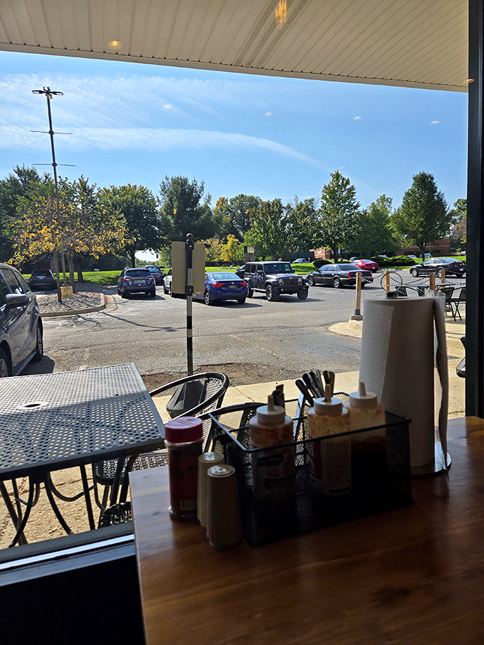 Even the parking lot view feels inviting. That Michigan sky seems to know something delicious awaits inside.