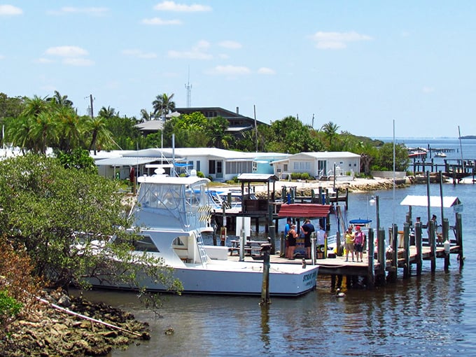 Charter boats await their next adventure along Cortez's sun-drenched docks. The village offers both working fishing vessels and recreational opportunities for visitors.