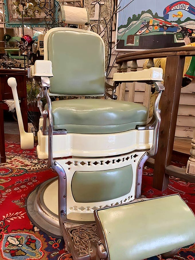 This mint-green barber chair has seen things &ndash; haircuts from crew cuts to mullets &ndash; and stands ready for its second act.