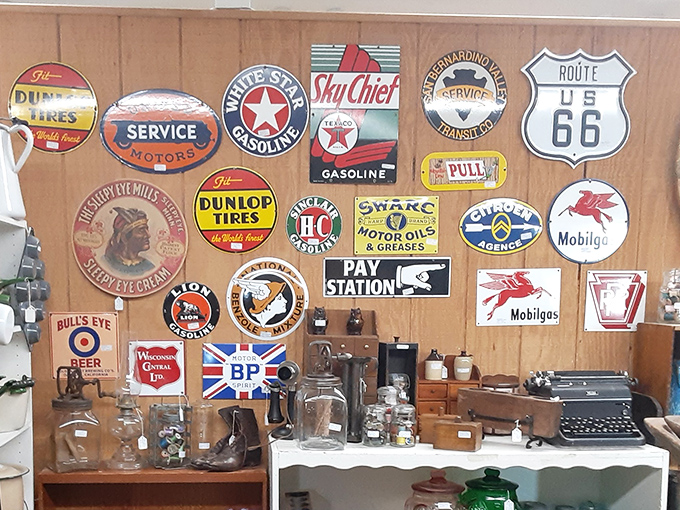 The wall of vintage signs is like social media for previous generations &ndash; advertising the brands that fueled America's love affair with the automobile.