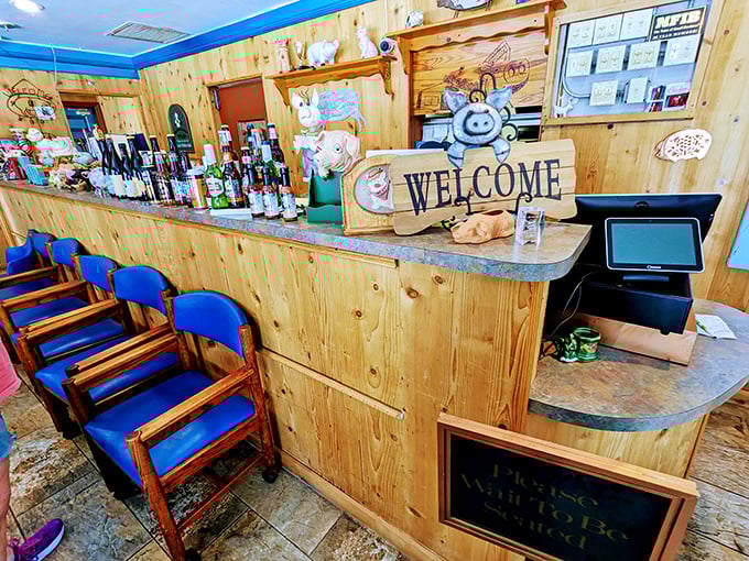 The waiting area buzzes with anticipation as hungry diners prepare for their upcoming culinary adventure.