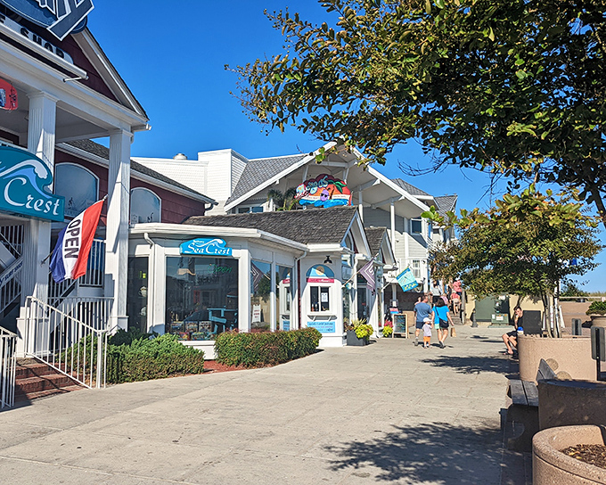 Strolling Bethany's shopping district feels like walking through a coastal painting, where every storefront is carefully composed to maximize seaside charm.