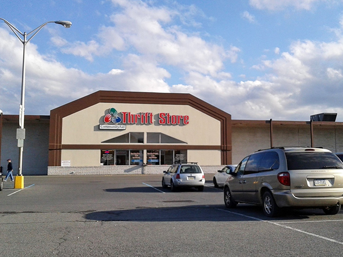 Community Thrift's distinctive facade stands like a friendly sentinel guarding a kingdom of pre-loved treasures.