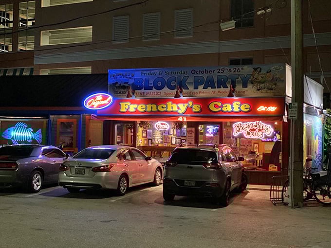 Frenchy's original location proves good things come in compact packages. That neon glow has beckoned hungry diners for decades.