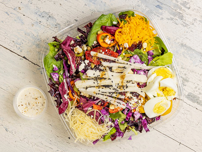 A garden salad that doesn't feel like punishment. Fresh ingredients, grilled chicken, and hard-boiled egg make healthy eating feel like a reward rather than sacrifice.