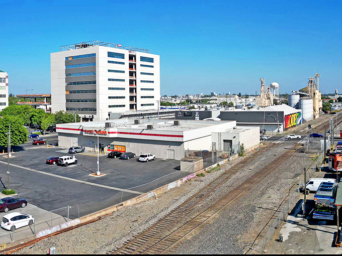 Modesto's commercial district blends practical businesses with unexpected artistic touches, creating a livable downtown where affordability doesn't sacrifice character.