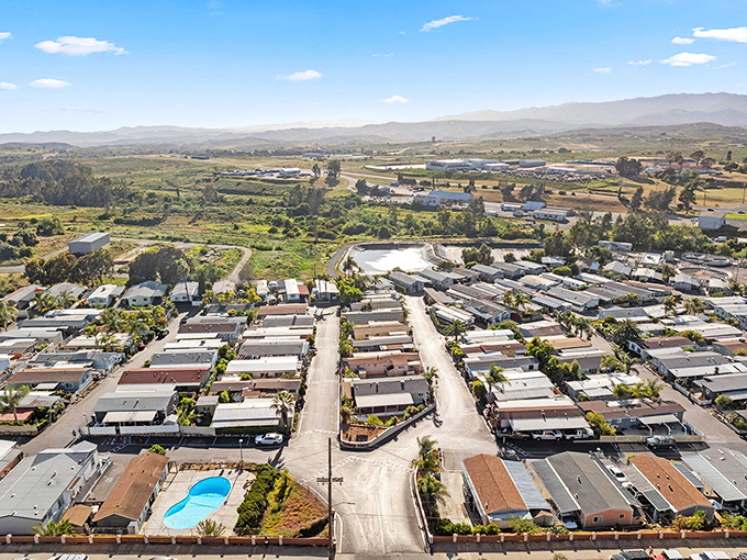 From above, Alturas reveals its orderly layout surrounded by natural beauty, a reminder that not all California real estate requires a second mortgage.