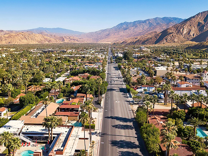 This aerial view shows Palm Springs, not Ridgecrest&mdash;a reminder that California offers diverse desert communities with varying price tags.
