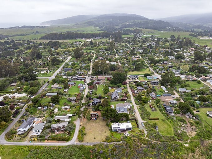 From above, Bolinas reveals its true character &ndash; a patchwork of modest homes nestled between ocean and rolling hills.