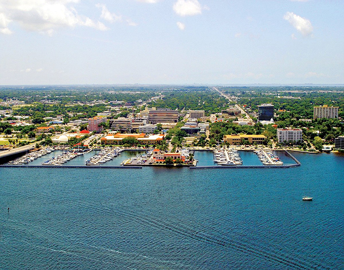 This aerial view reveals Bradenton's masterful balancing act&mdash;waterfront beauty, accessible downtown, and enough green space to keep everyone breathing easy.