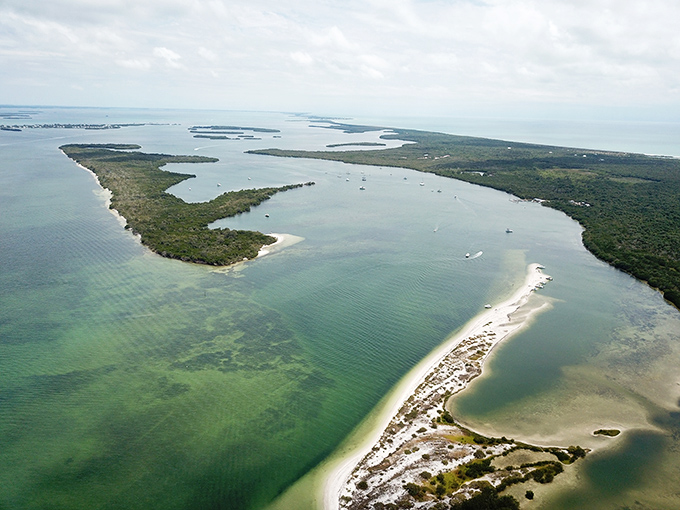 The bird's-eye view reveals Cayo Costa's true isolation. From up here, you can almost hear the mainland stress evaporating.