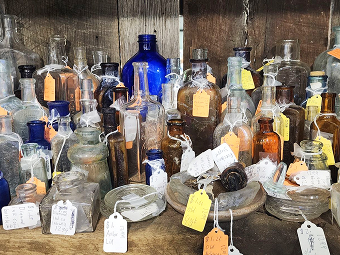 The apothecary of antiquity. These amber, blue and clear bottles once contained everything from medicine to milk, their imperfections telling stories of hand-crafted glass.