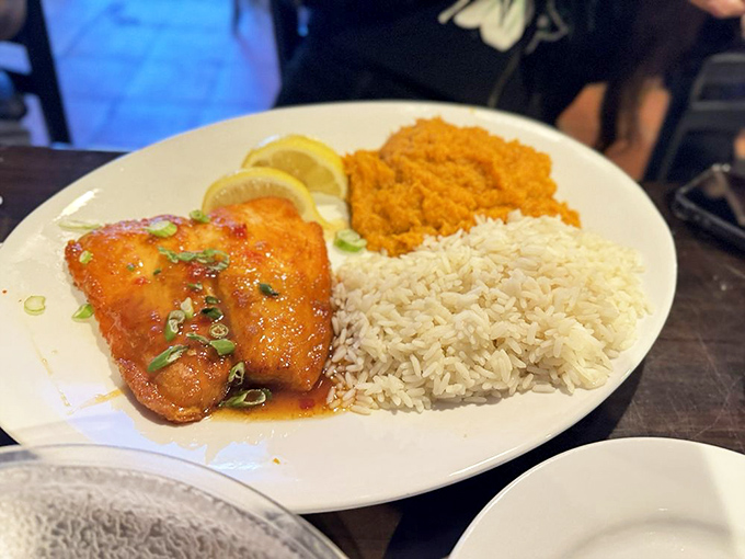 This isn't just fish&mdash;it's a vacation on a plate. Sweet potato, rice, and perfectly cooked salmon create the Florida trifecta.