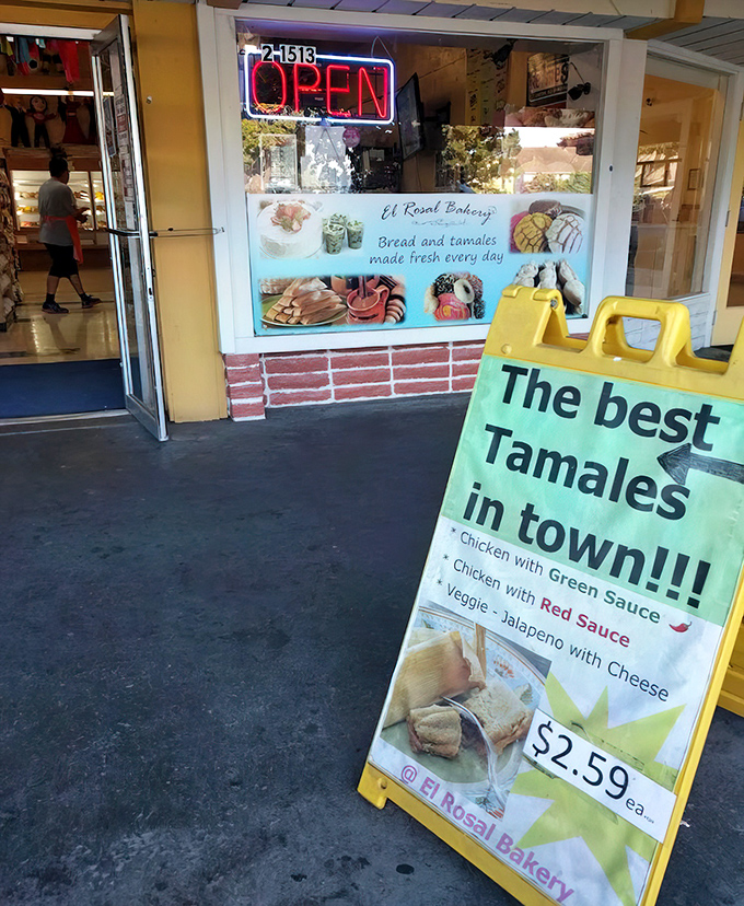 The welcoming entrance with its "best tamales in town" sign makes a bold claim that the food inside happily backs up with delicious evidence.